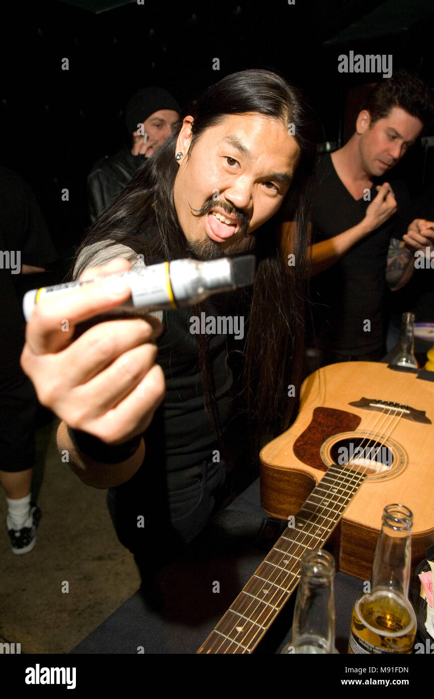Pat "PK" Kim of Unwritten Law backstage at the Key Club in Los Angeles ...