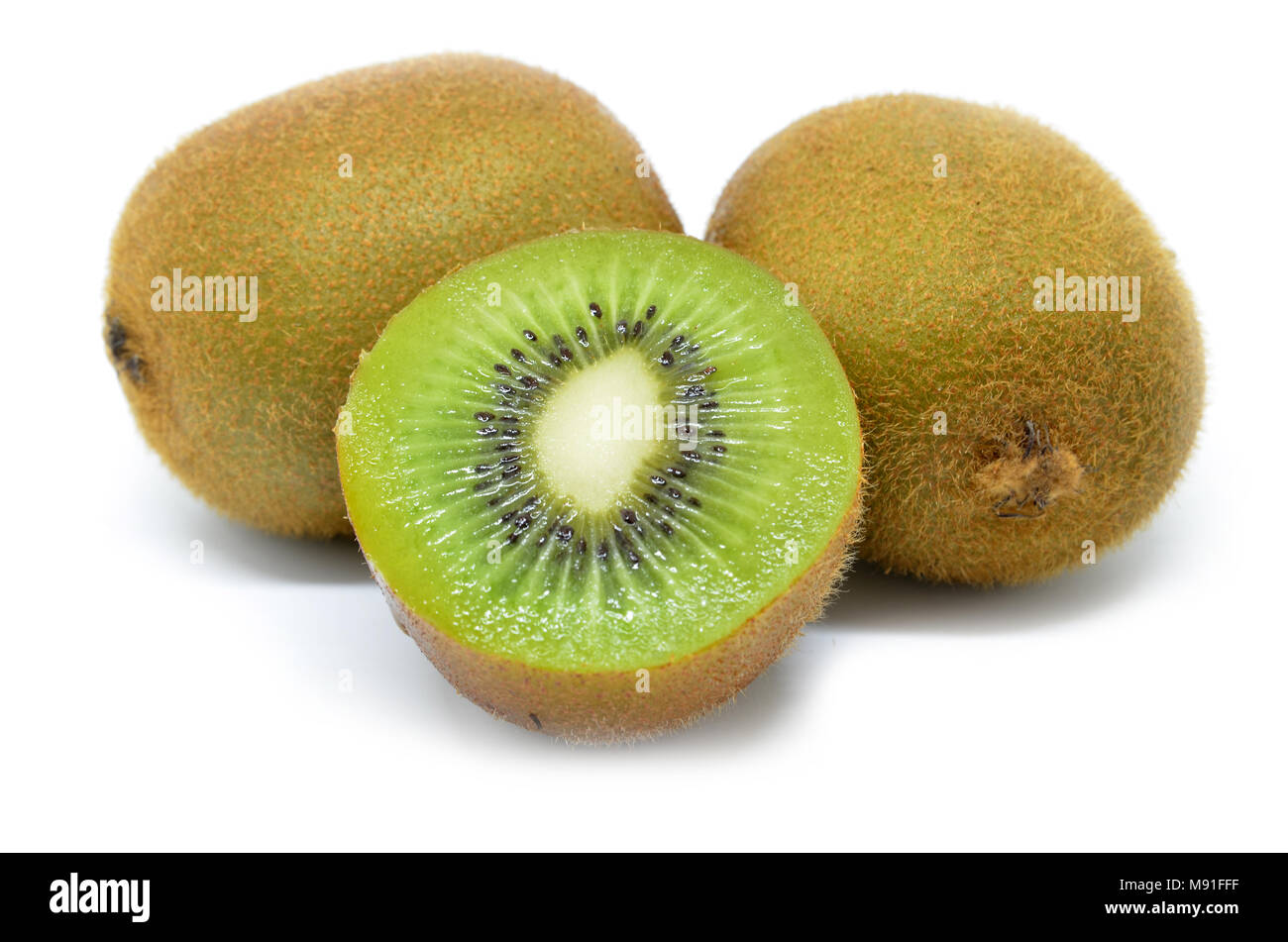 Kiwi fruit, half of qiwi isolated on white background. Cut of green ...