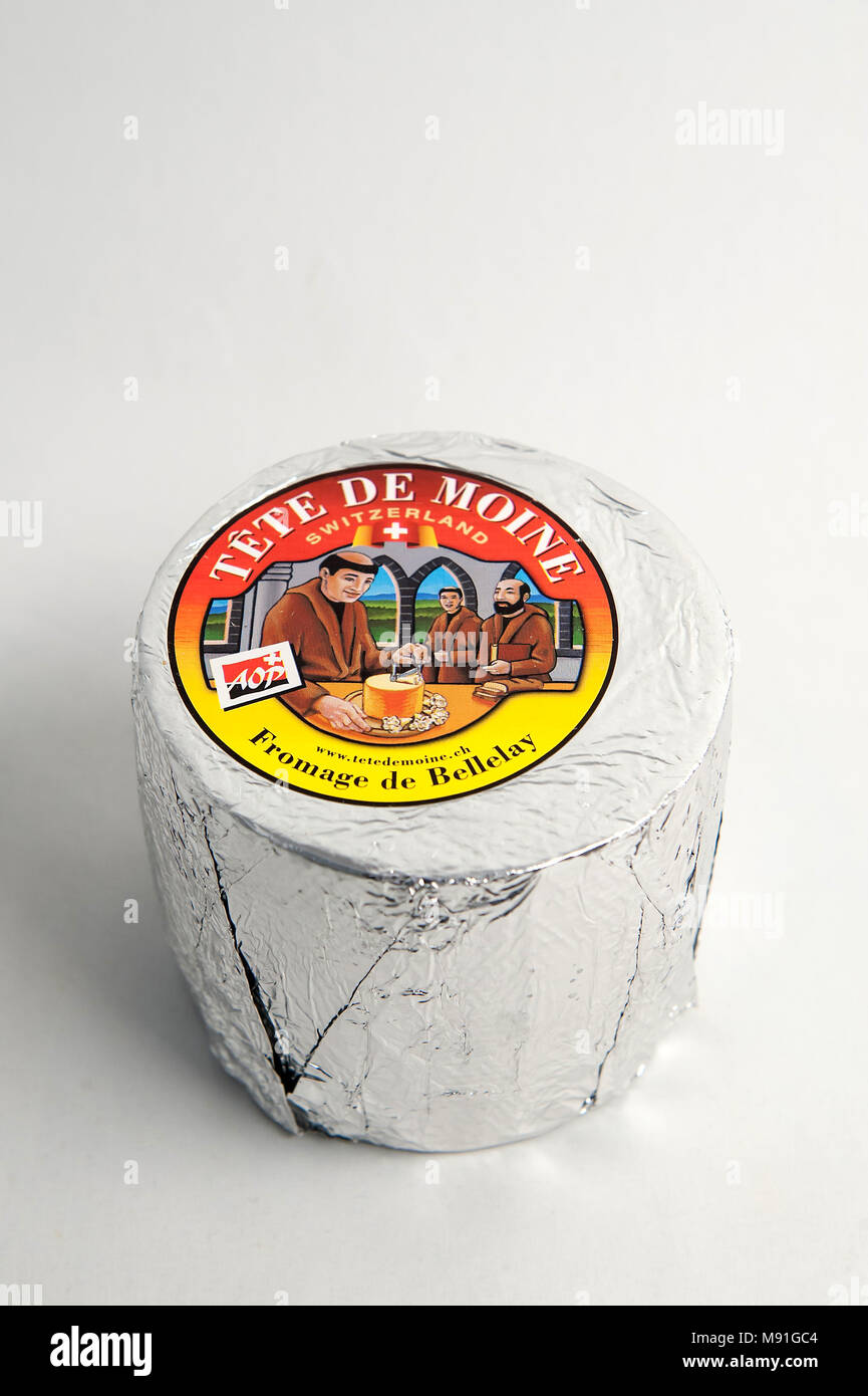 A whole Tete de Moine with wrapper Stock Photo - Alamy