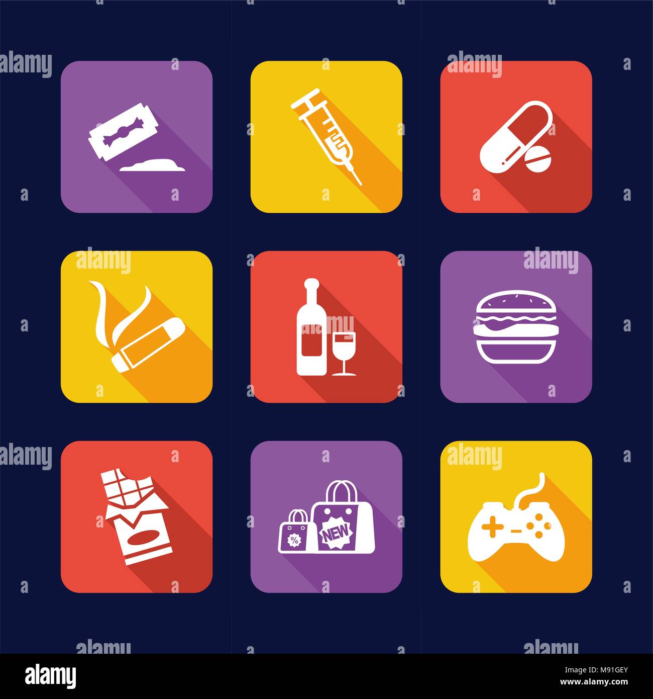 Addiction Icons Flat Design Stock Vector Image & Art - Alamy