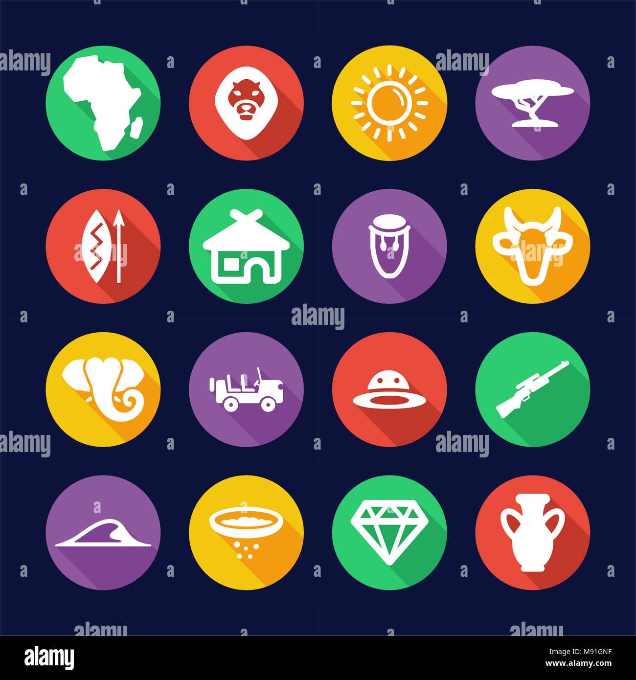 Africa Icons Flat Design Circle Stock Vector Image & Art - Alamy