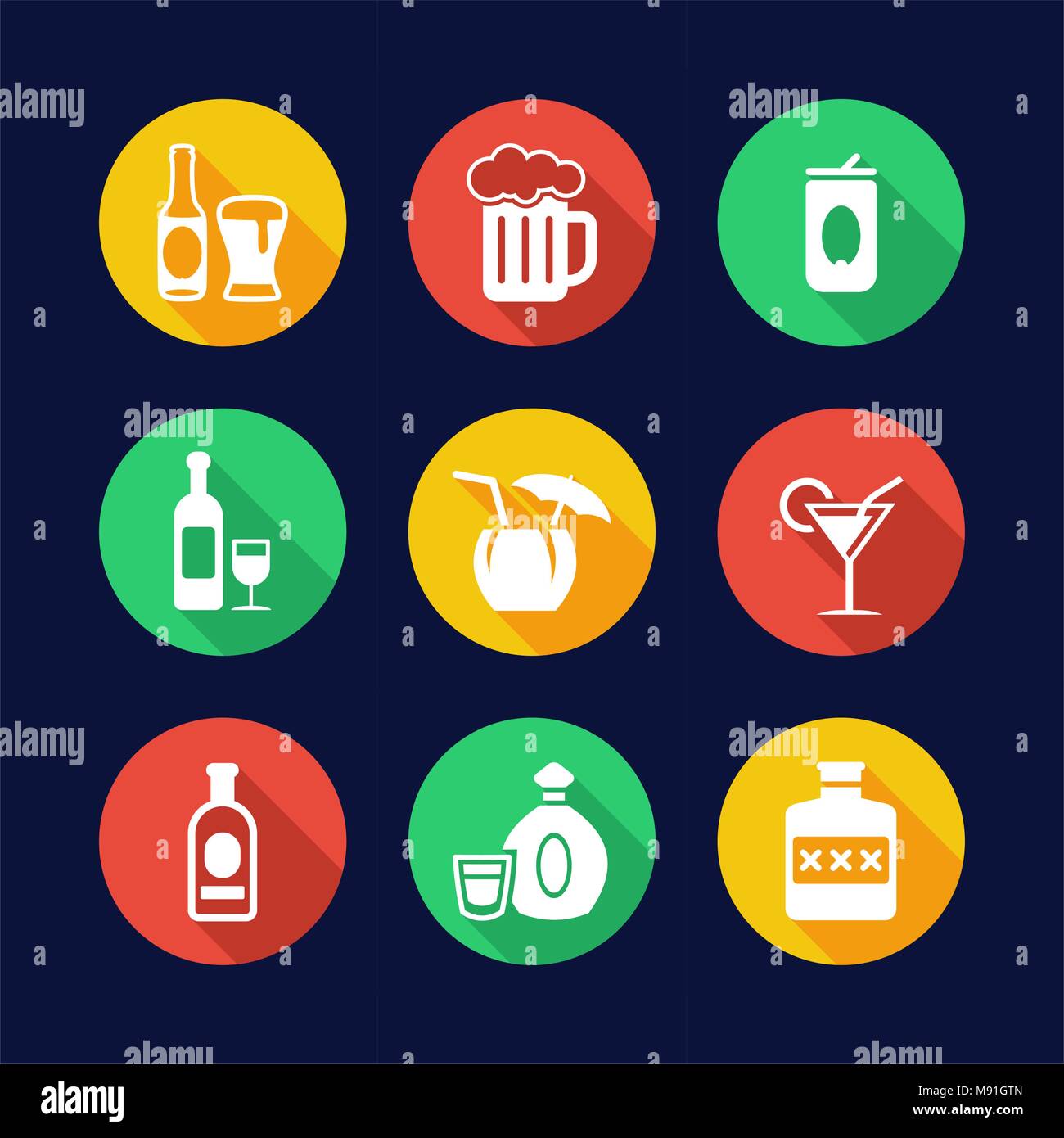 Alcohol Icons Flat Design Circle Stock Vector Image & Art - Alamy