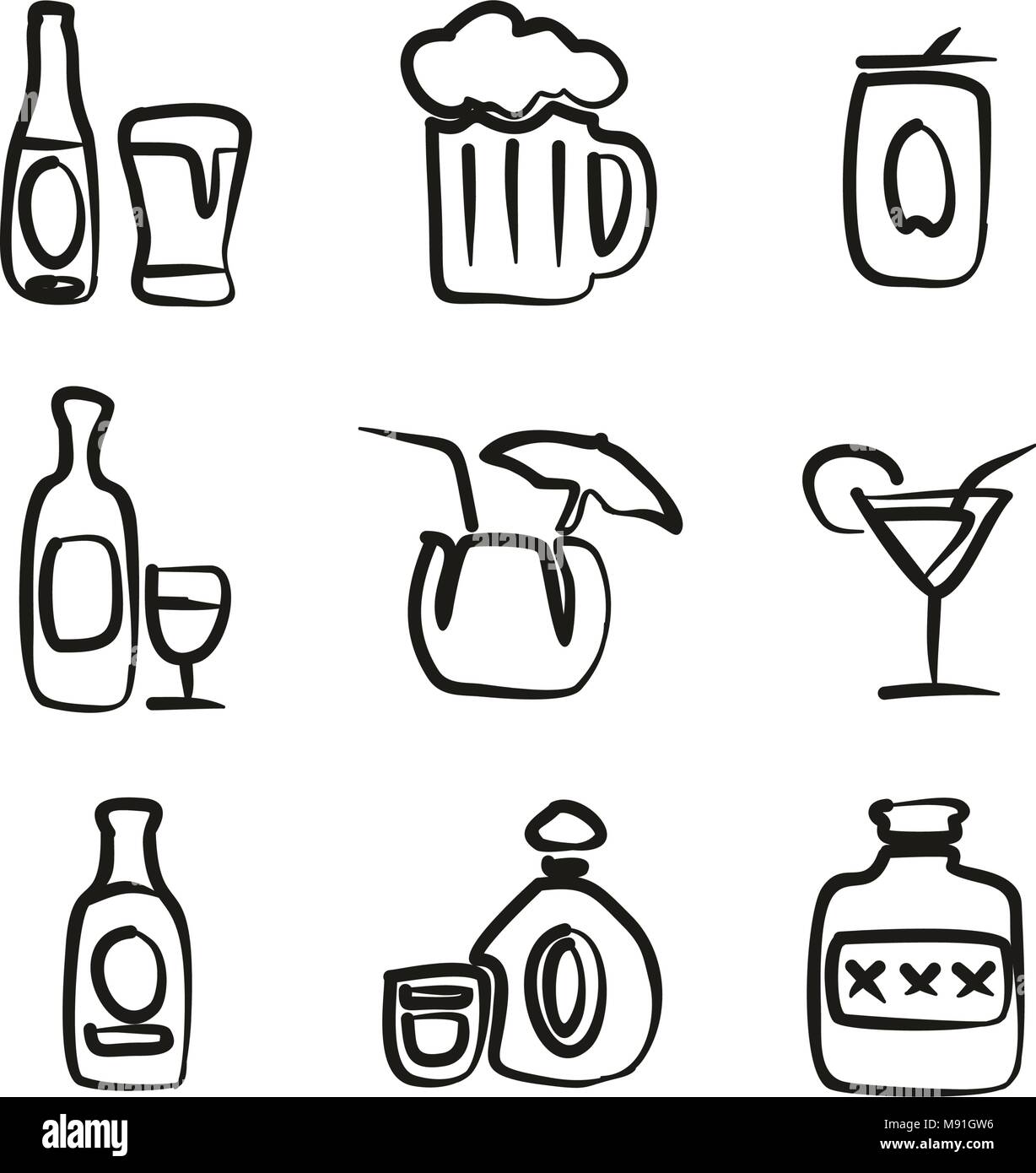 Alcohol Icons Freehand Stock Vector Image & Art - Alamy