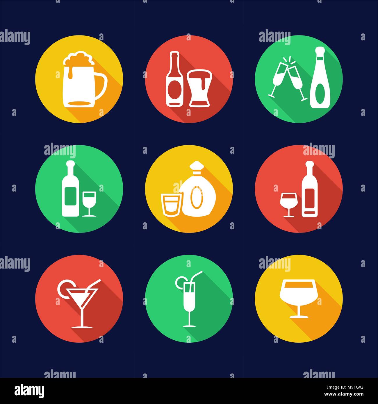 Alcoholic Drinks Icons Flat Design Circle Stock Vector Image & Art - Alamy