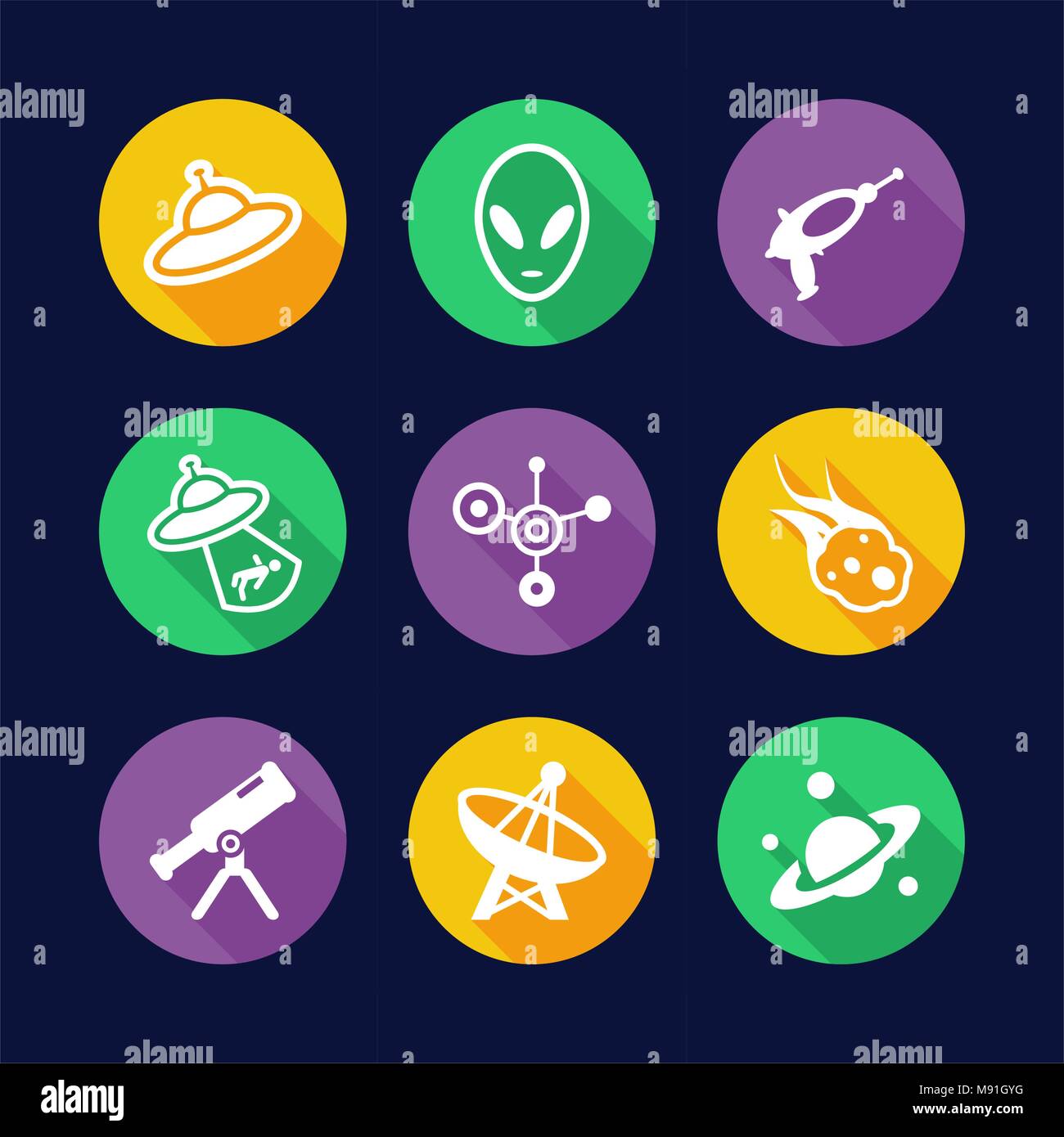 Alien Icons Flat Design Circle Stock Vector Image & Art - Alamy