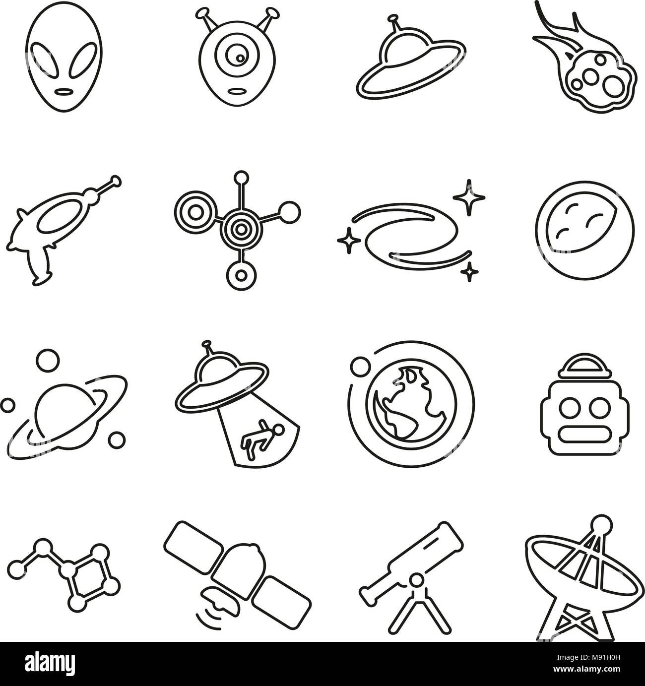 Alien Species Icons Thin Line Vector Illustration Set Stock Vector ...