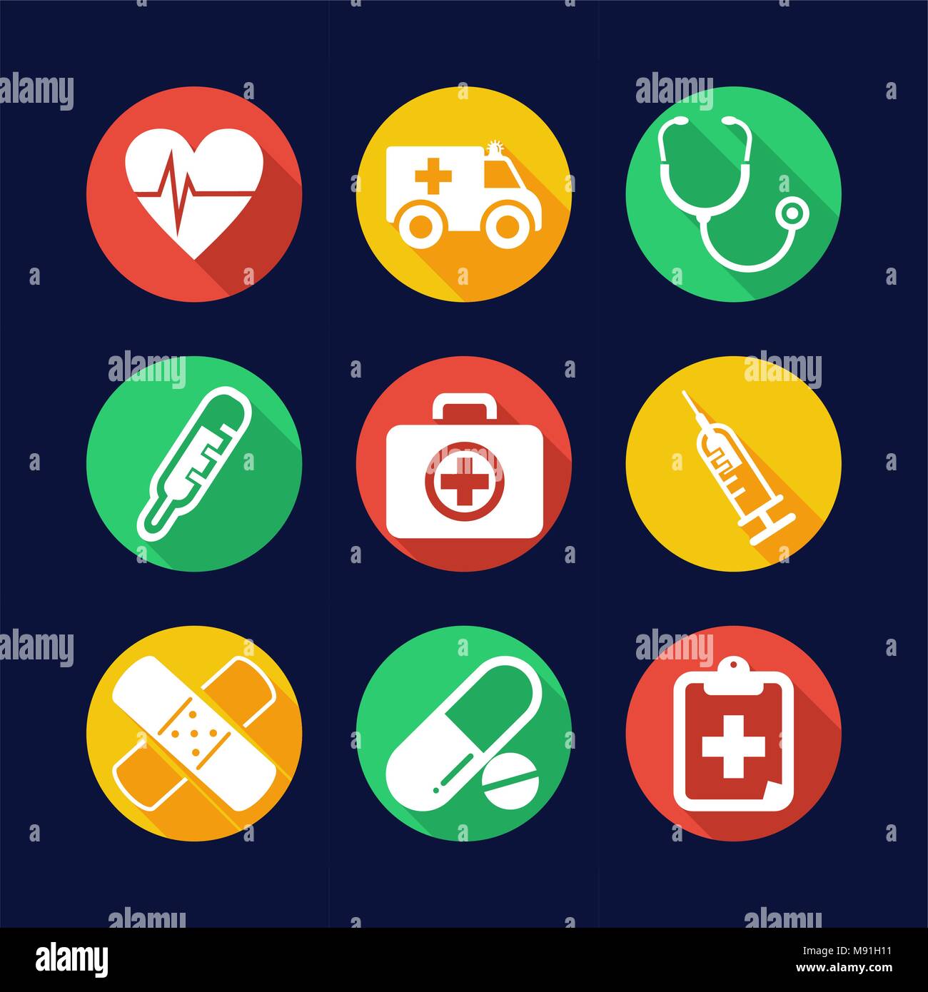 Ambulance Icons Flat Design Circle Stock Vector Image & Art - Alamy