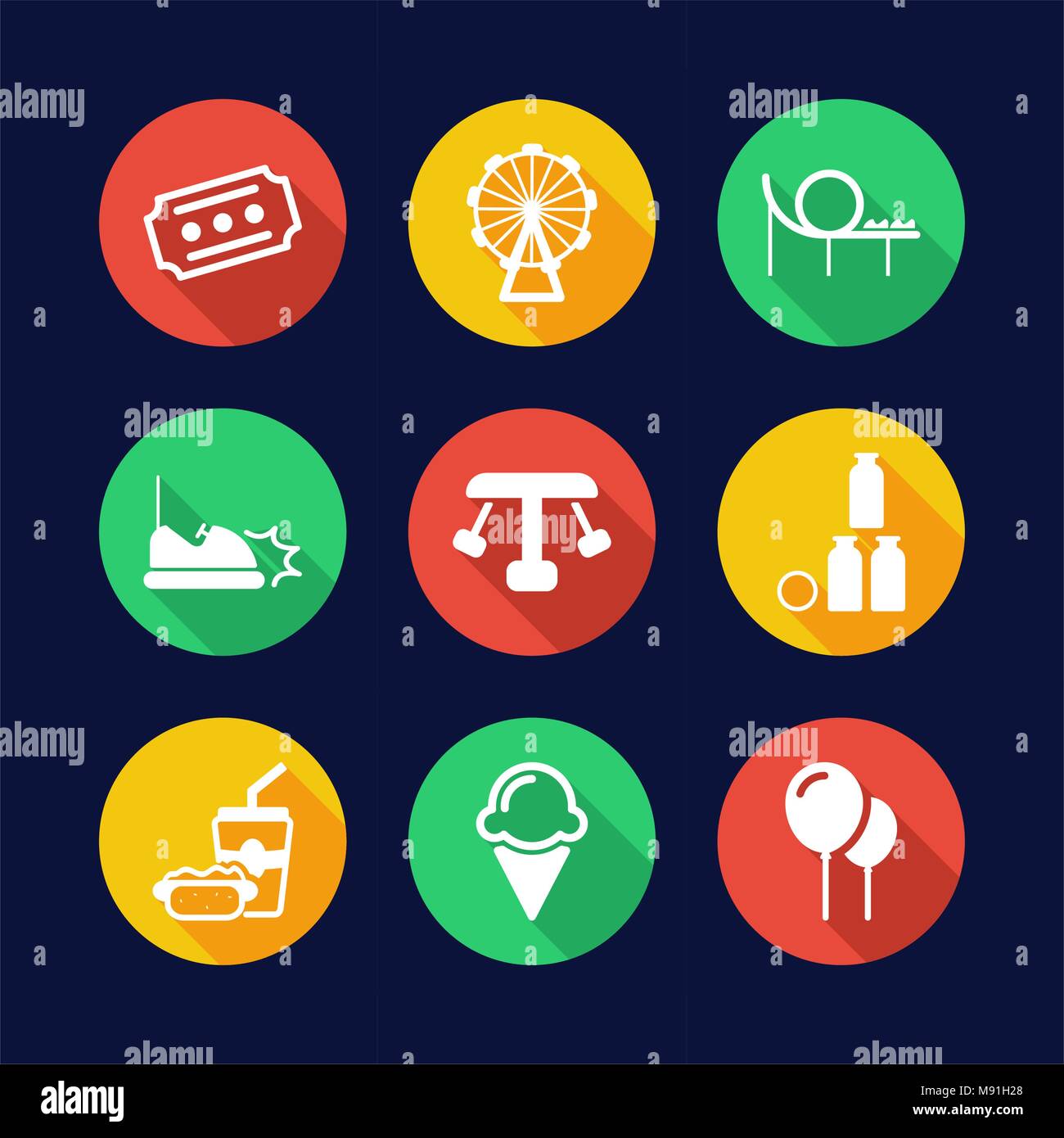 Amusement Park Icons Flat Design Circle Stock Vector Image & Art - Alamy