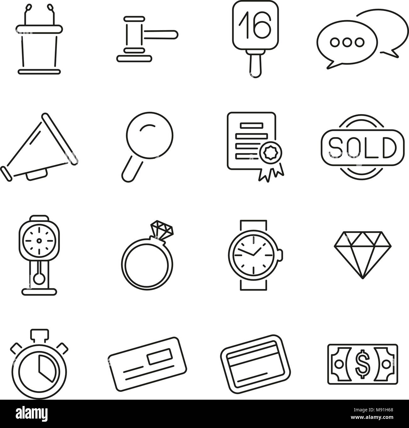 Auction House or Auction Icons Thin Line Vector Illustration Set Stock ...