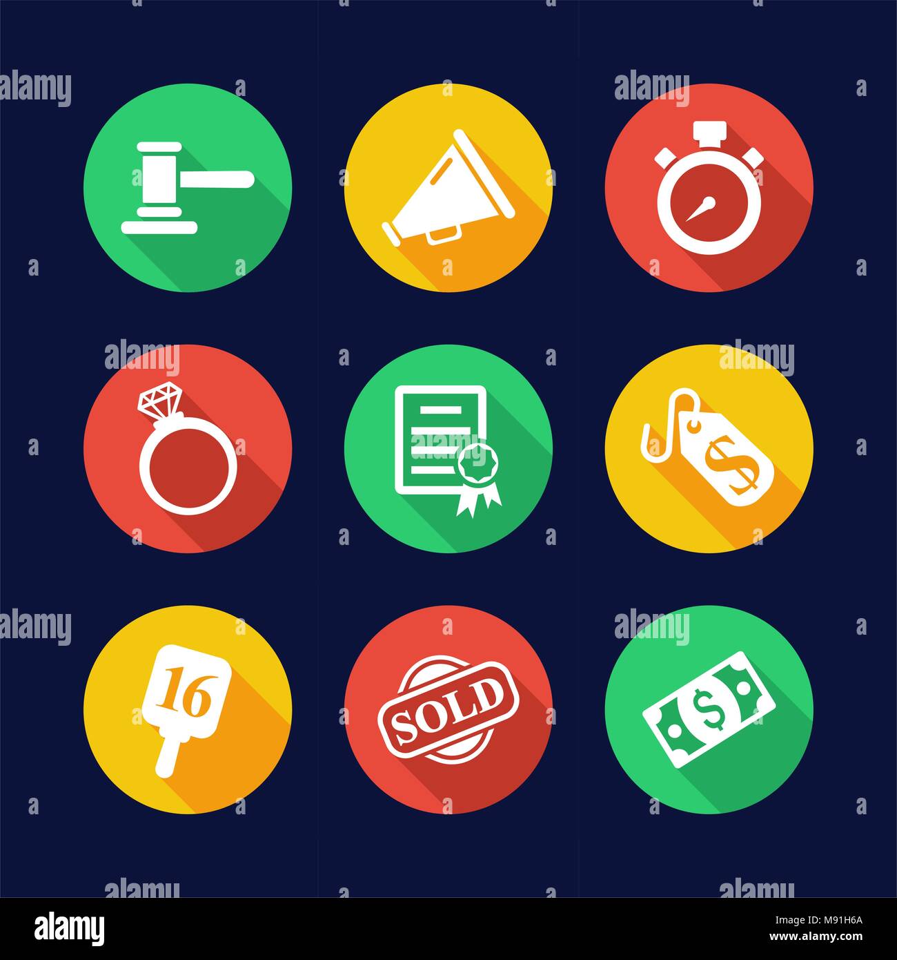 Auction Icons Flat Design Circle Stock Vector Image & Art - Alamy
