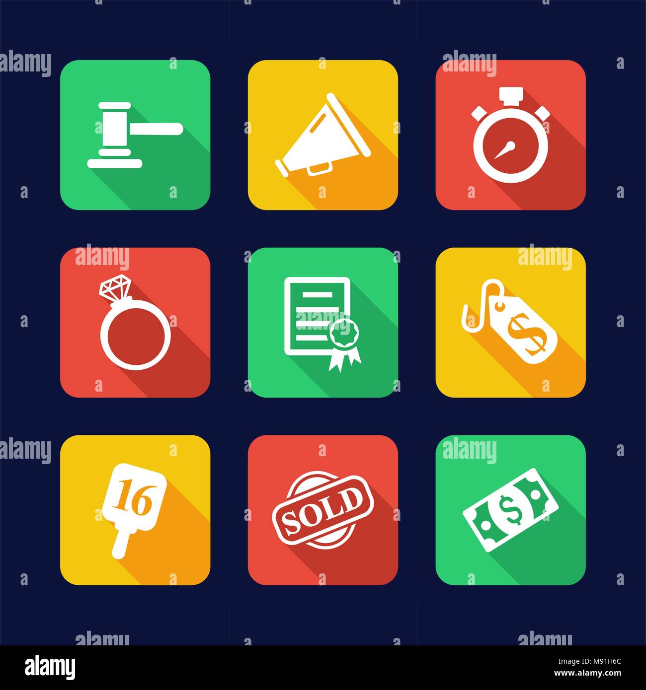 Auction Icons Flat Design Stock Vector Image & Art - Alamy