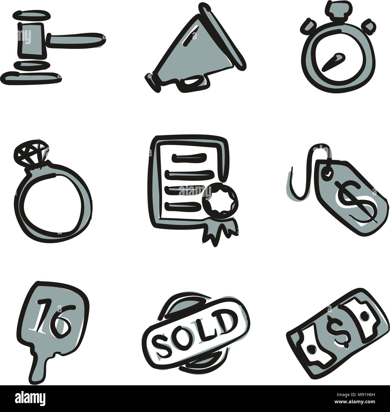 Auction Icons Freehand 2 Color Stock Vector Image & Art - Alamy