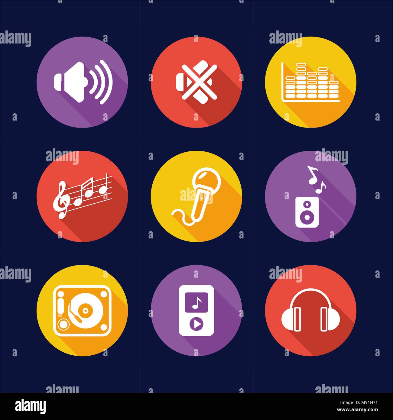Audio Icons Flat Design Circle Stock Vector Image & Art - Alamy