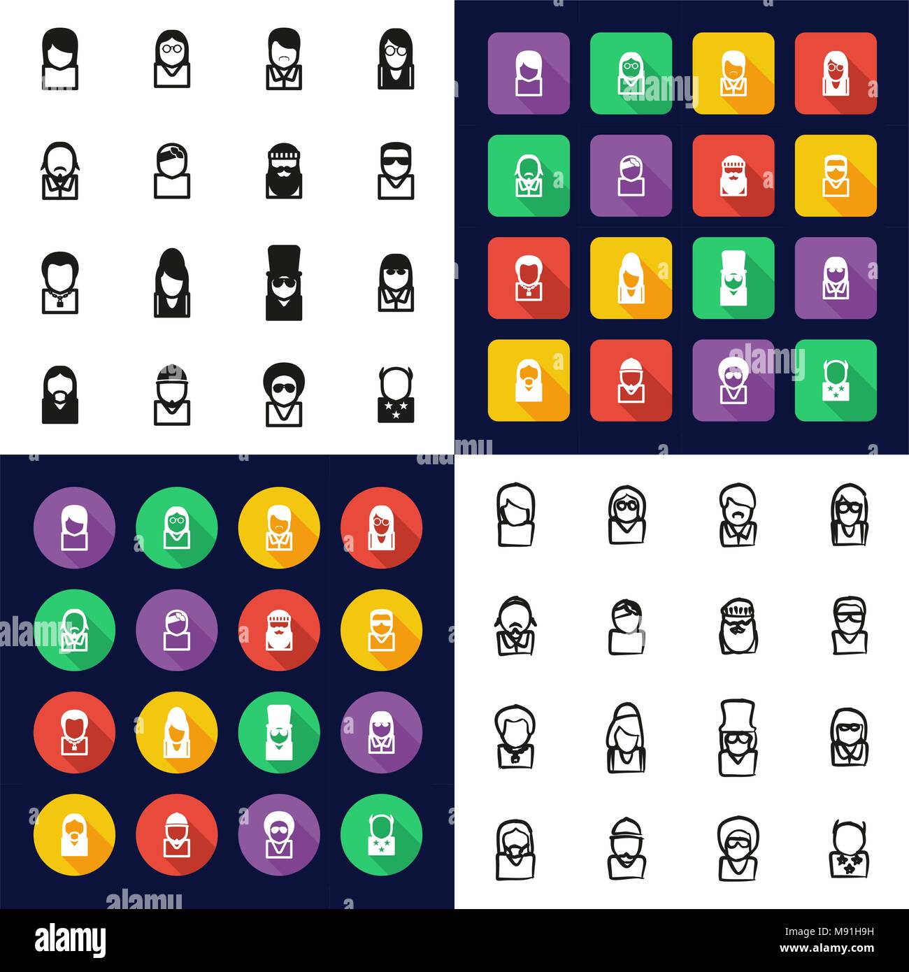 Avatar Icons Famous Musicians Set 1 Thin Line Vector Illustration Set ...