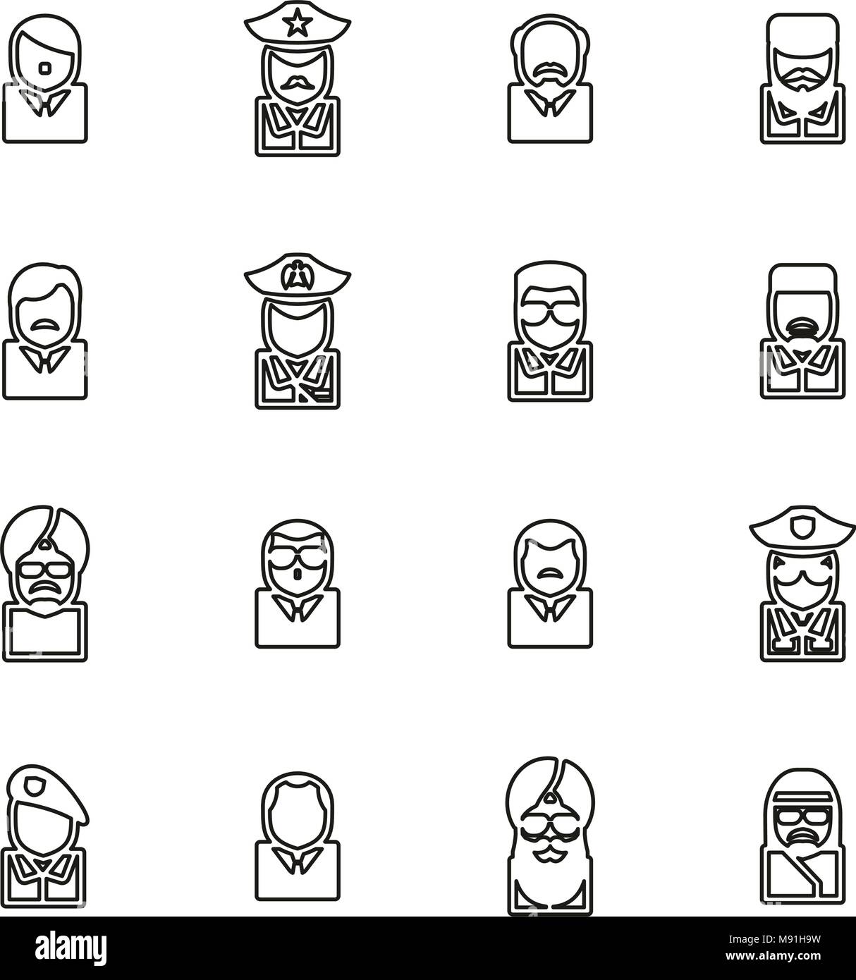 Avatar Icons Famous Dictators Thin Line Vector Illustration Set Stock ...