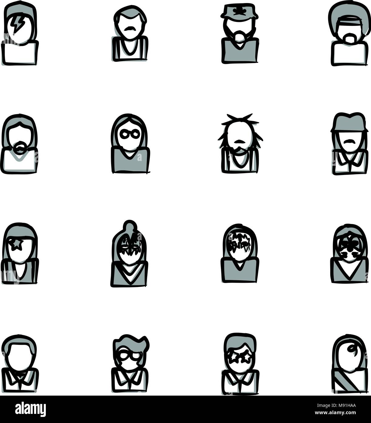Avatar Icons Famous Musicians Set 1 Thin Line Vector Illustration Set ...