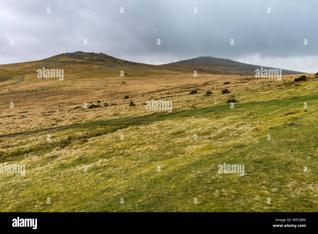 West Mill Tor, left and Yes Tor, right, in Dartmoor National Park ...
