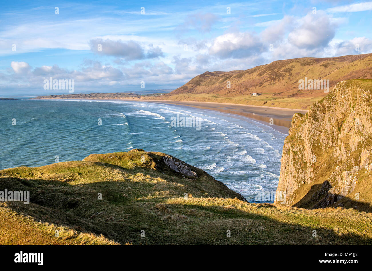 Rhossili Bay on the tip of the Gower Peninsula, south Wales Stock Photo ...