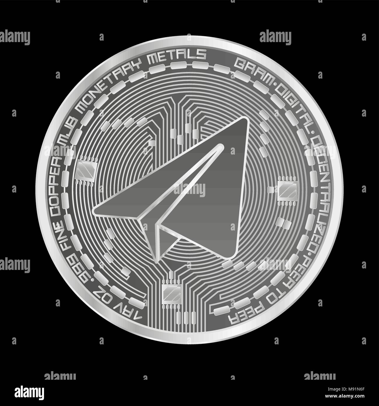 Crypto currency silver coin with silver gram symbol on obverse isolated ...