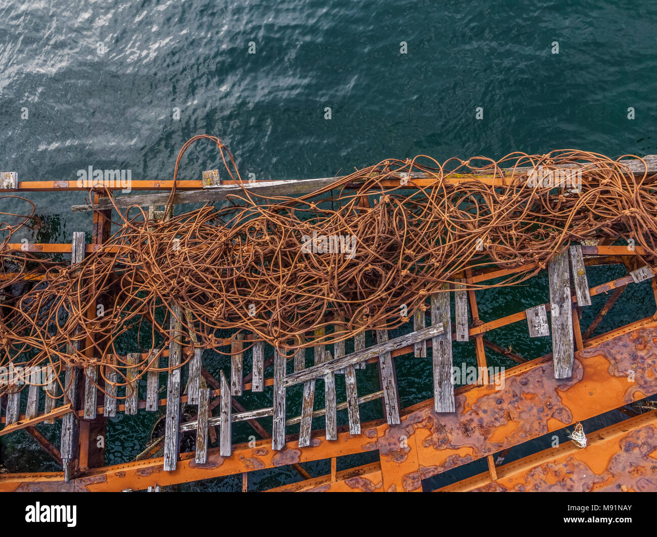 Old bridge with rusted cables, Hvalfjordur, Iceland Stock Photo - Alamy