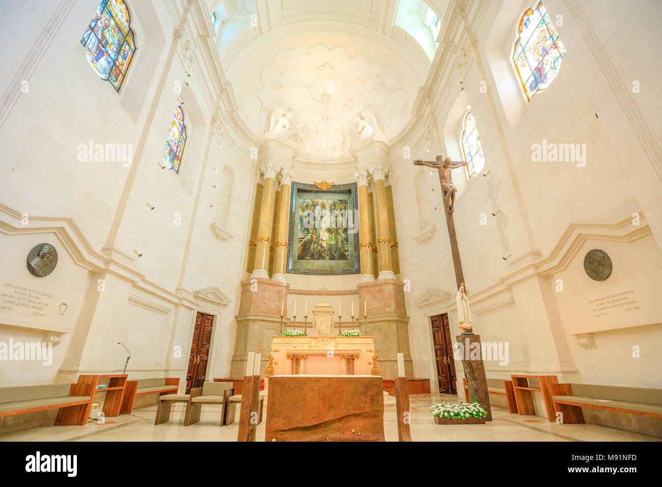 Fatima, Portugal - August 15, 2017: altar inside Basilica of Our Lady ...