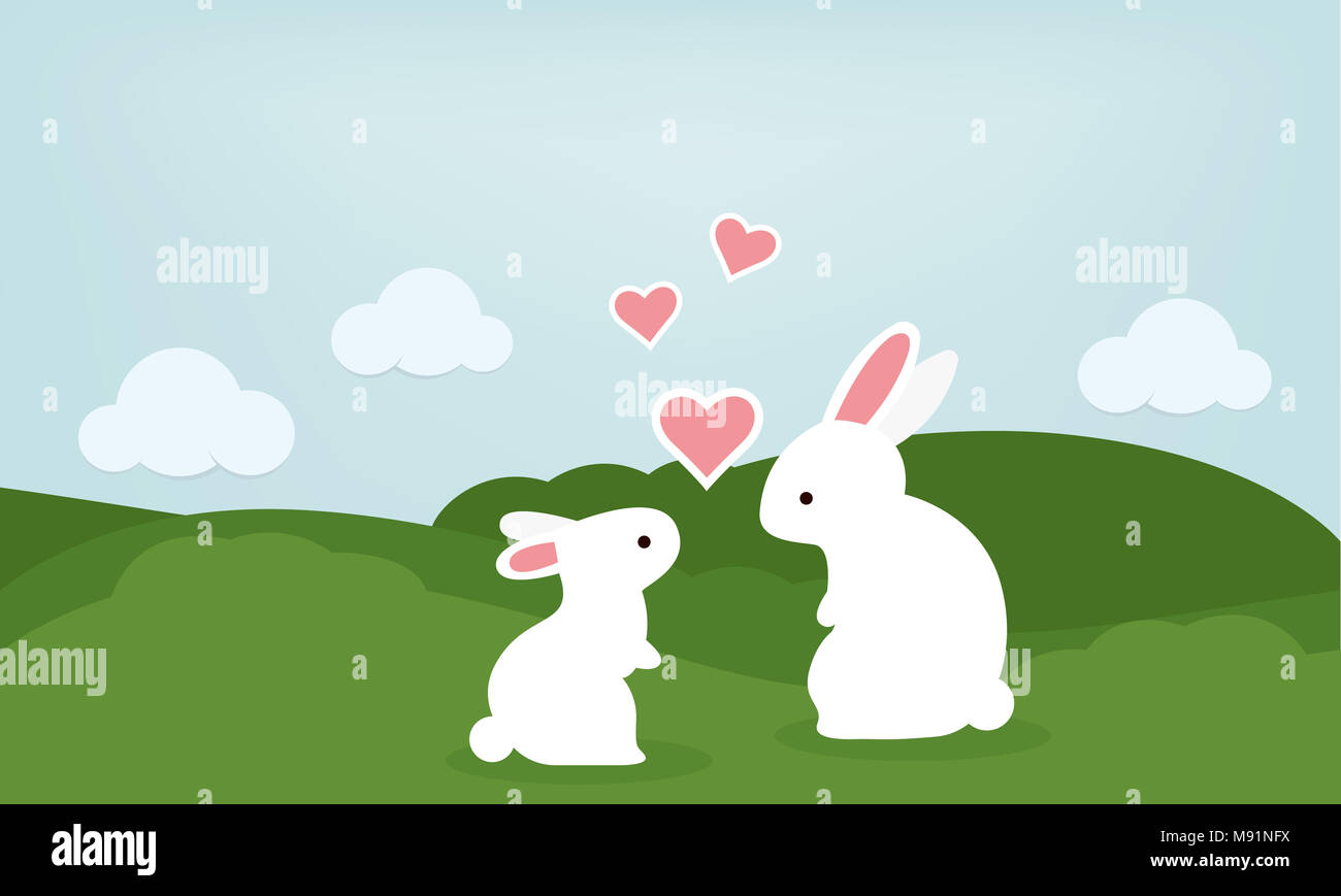 Mom and baby rabbit in green forest Stock Photo - Alamy