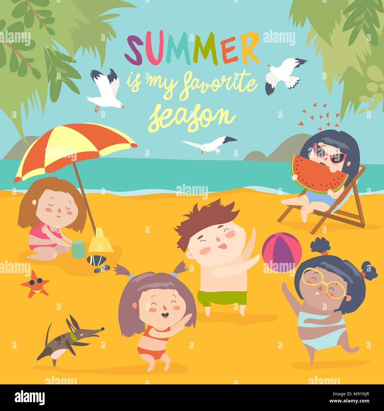 Beach holiday people summer recreation Stock Vector Images - Alamy