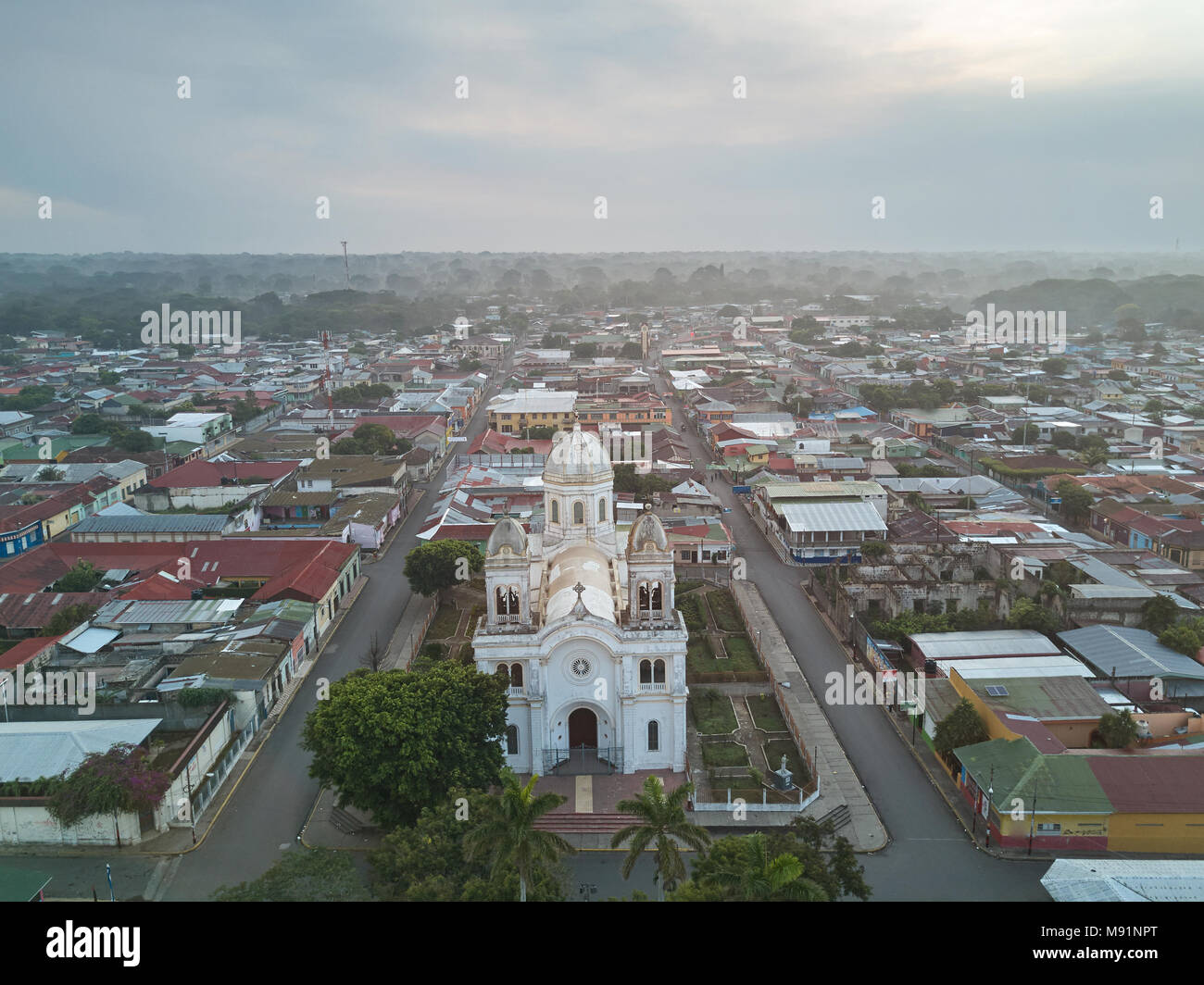 Diriamba cityscape aerial view in morning time. Streets and block of ...