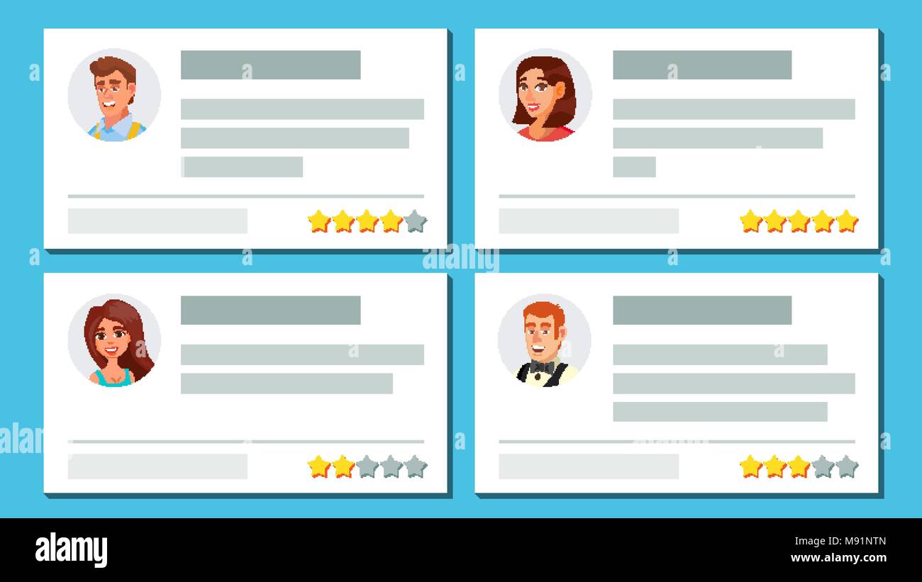Customer Feedback Vector. Reviews Golden Stars Rate. User Photo ...