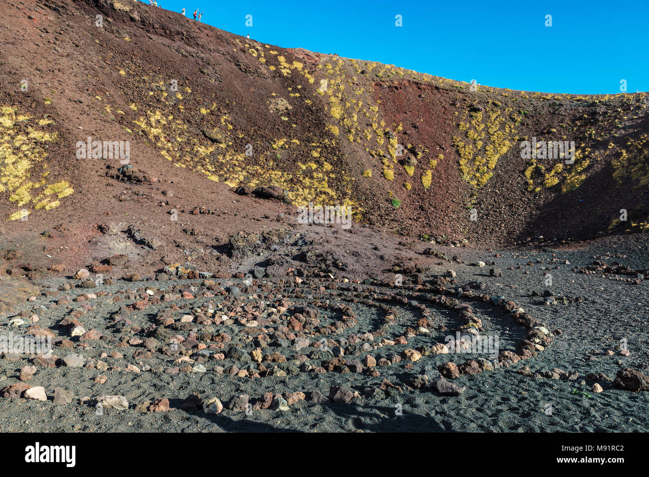View of Mount Etna with people walking, an active volcano located in ...
