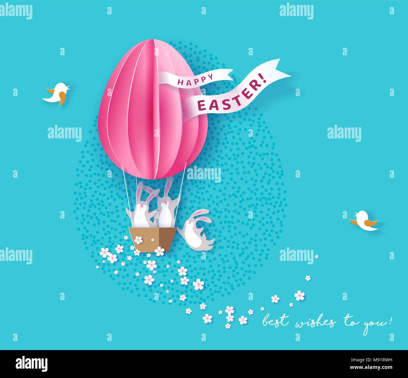 Happy Easter card with bunny, flowers and egg Stock Vector Image & Art ...