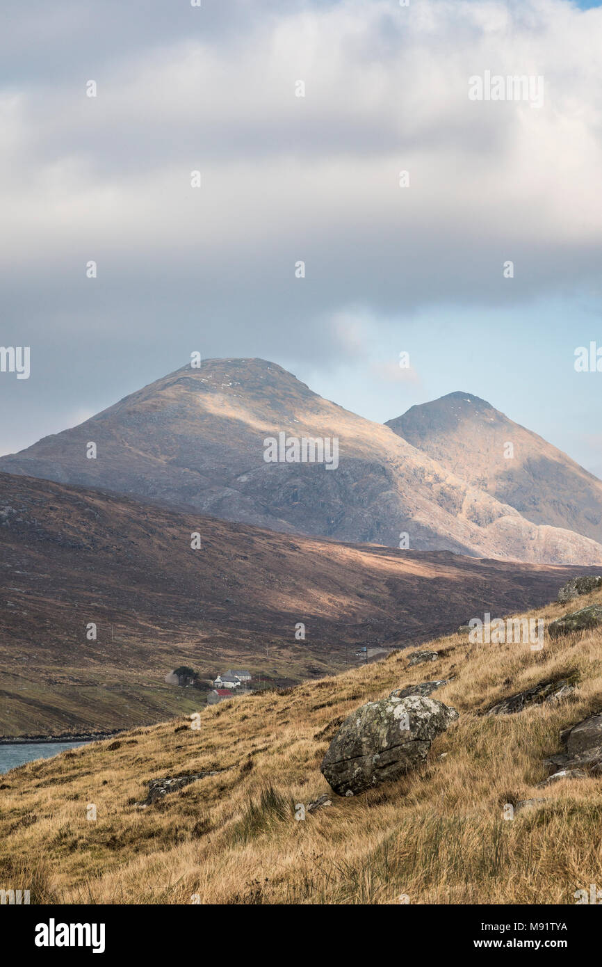 The Clisham hills from Aird Asaig on the Isle of Harris in the Outer ...