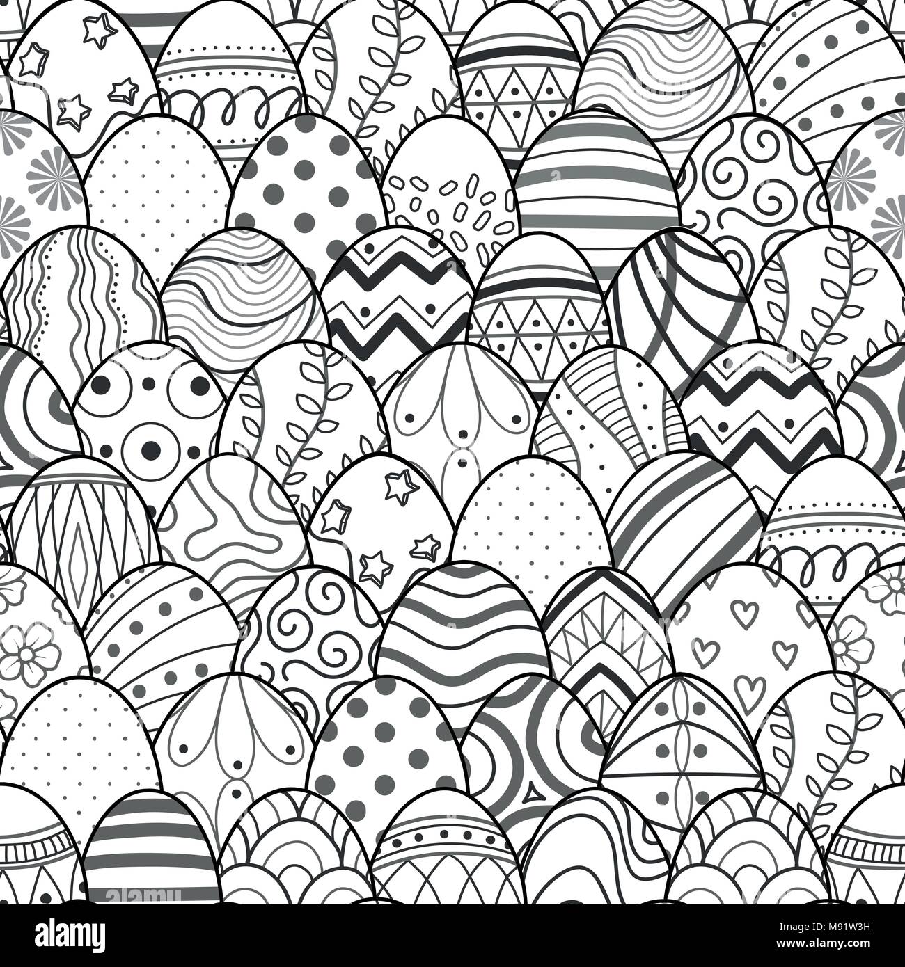 Easter eggs in black outline random on white background. Cute hand ...