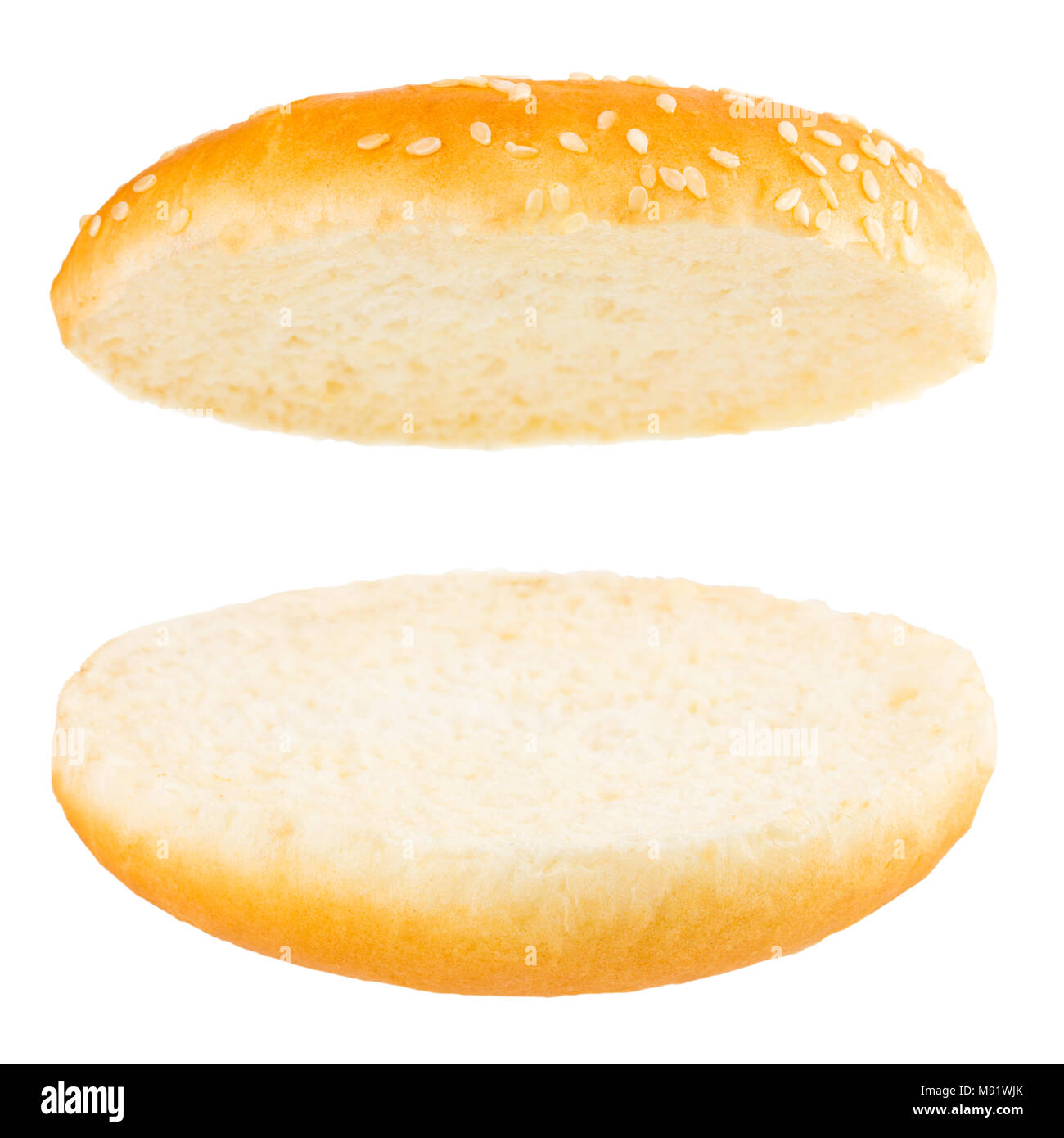 Burger bun empty isolated. American food classic burger round bread ...