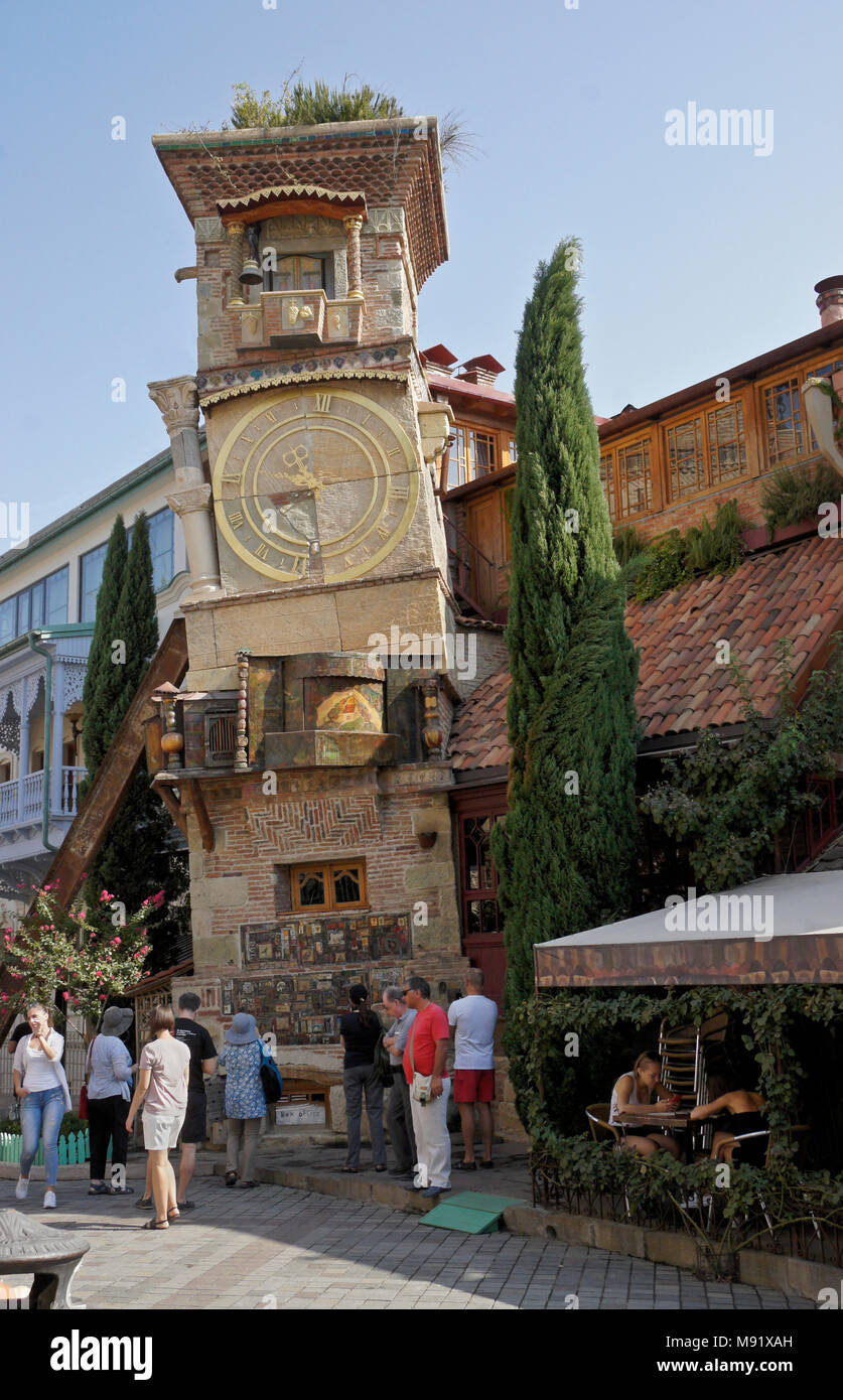 The leaning Clock Tower at the Tbilisi Marionette Theatre and cafe on ...