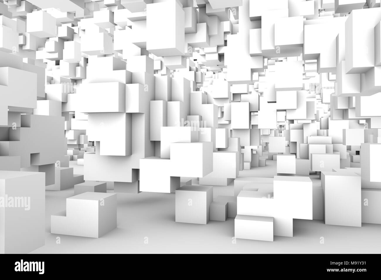 Different Sized Cubes Randomly Distributed In Space Light Abstract Modern Architecture