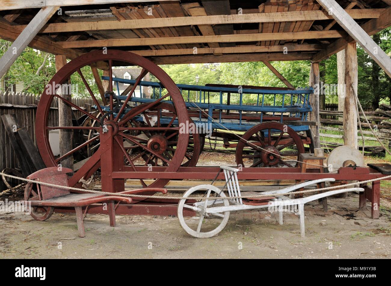 Tools and wagon used in Colonial America in Colonial Williamsburg ...