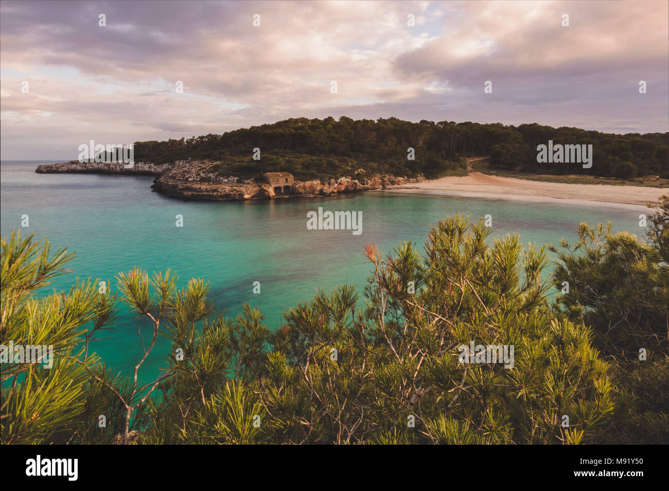 Beautiful seaside cove during an epic sunset in Majorca, Spain Stock ...