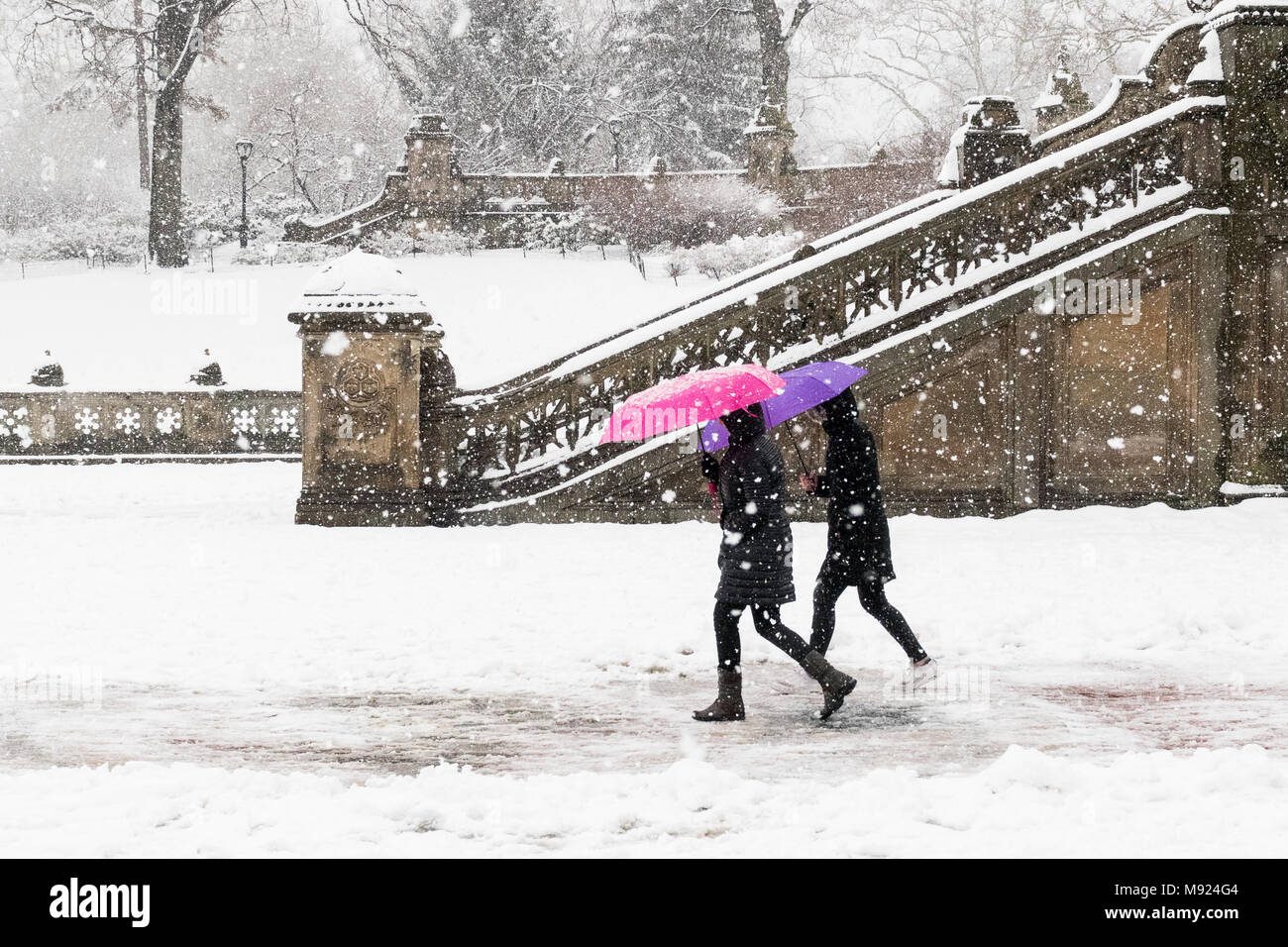 New York, NY, USA. 21st Mar, 2018. Snow storm in the area of Bethesda ...