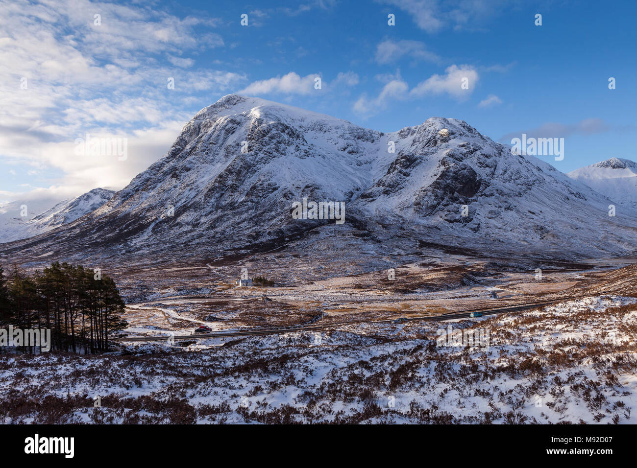 Lagangarbh Cottage and the A82 overshadowed by Stob Dearg part of ...