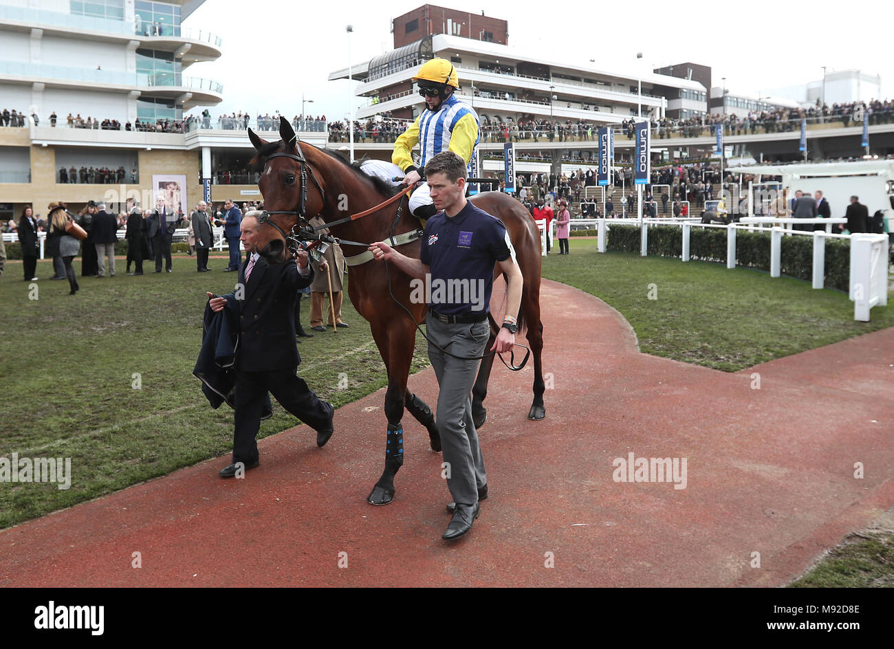 Jockey Jamie Moore Riding Sussex Ranger Prior To The Jcb Triumph Hurdle