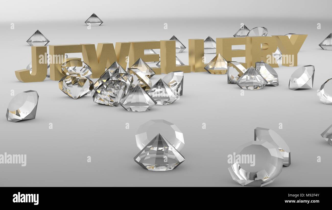 The word jewelry written in 3D letters with diamonds 3D render ...