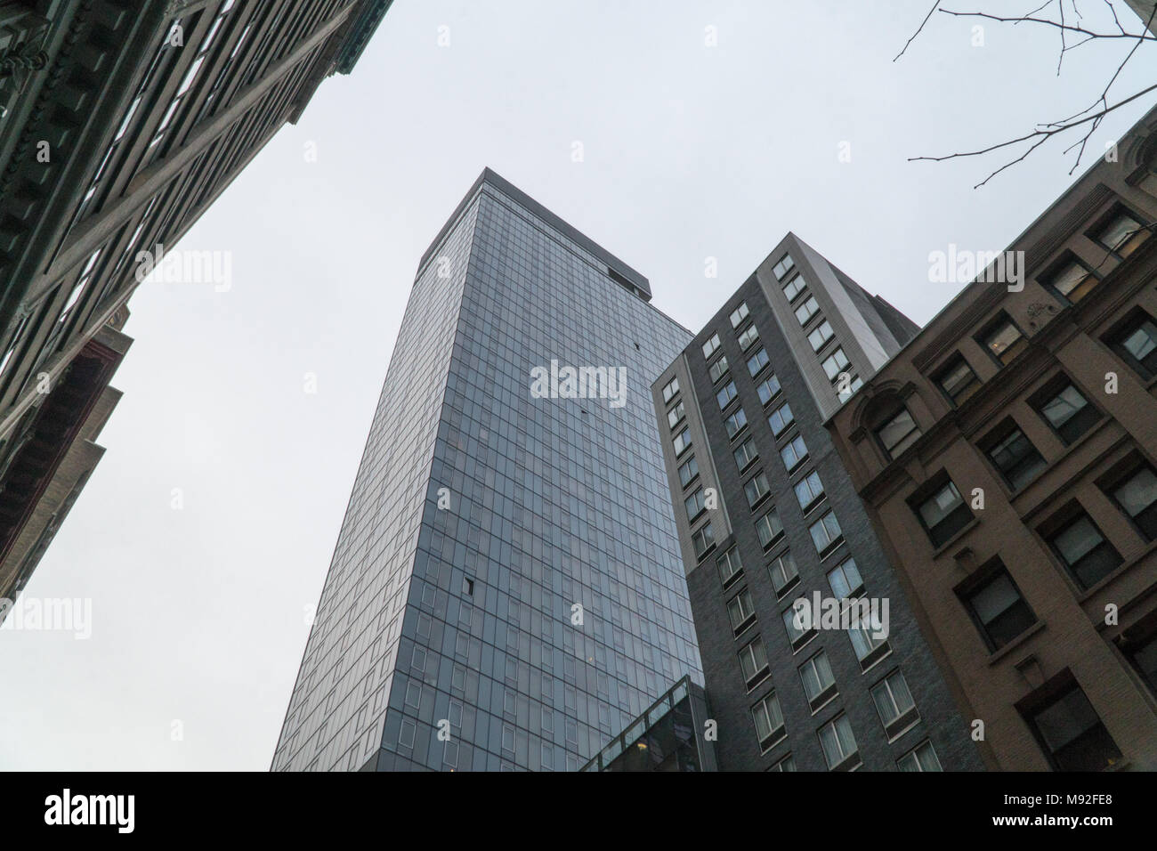 Look up vertical view of New York City style skyscraper office building ...