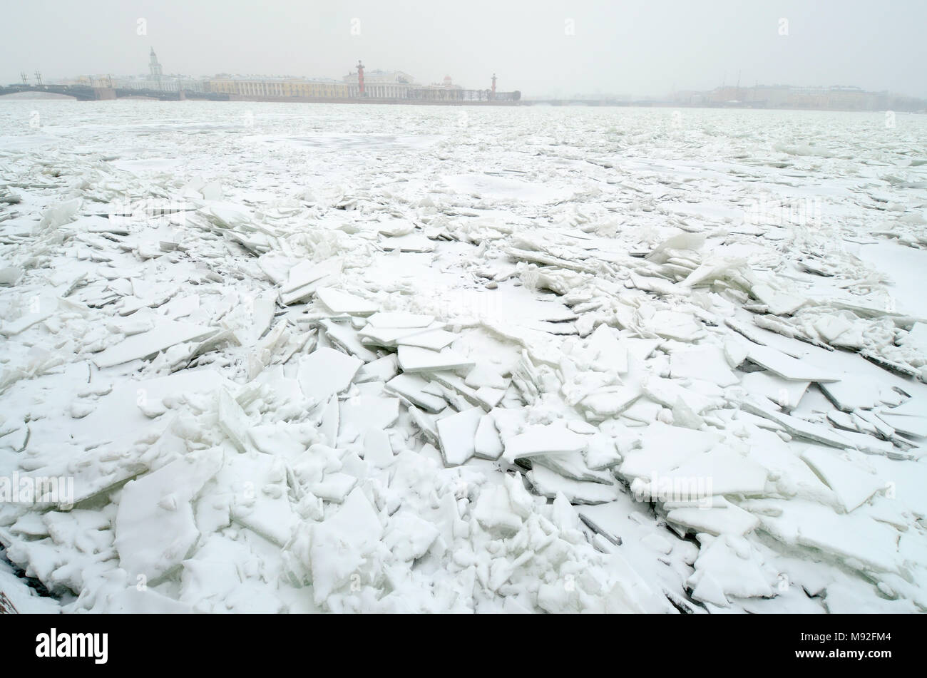 Is the cold winter.The water in the river froze.Icebreaker breaks the ...