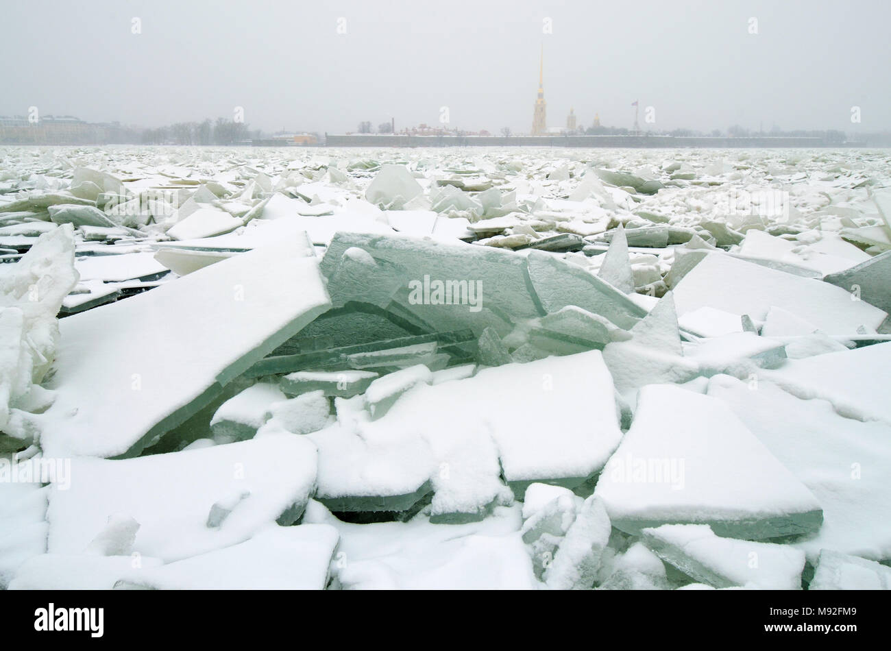 Is the cold winter.The water in the river froze.Icebreaker breaks the ...