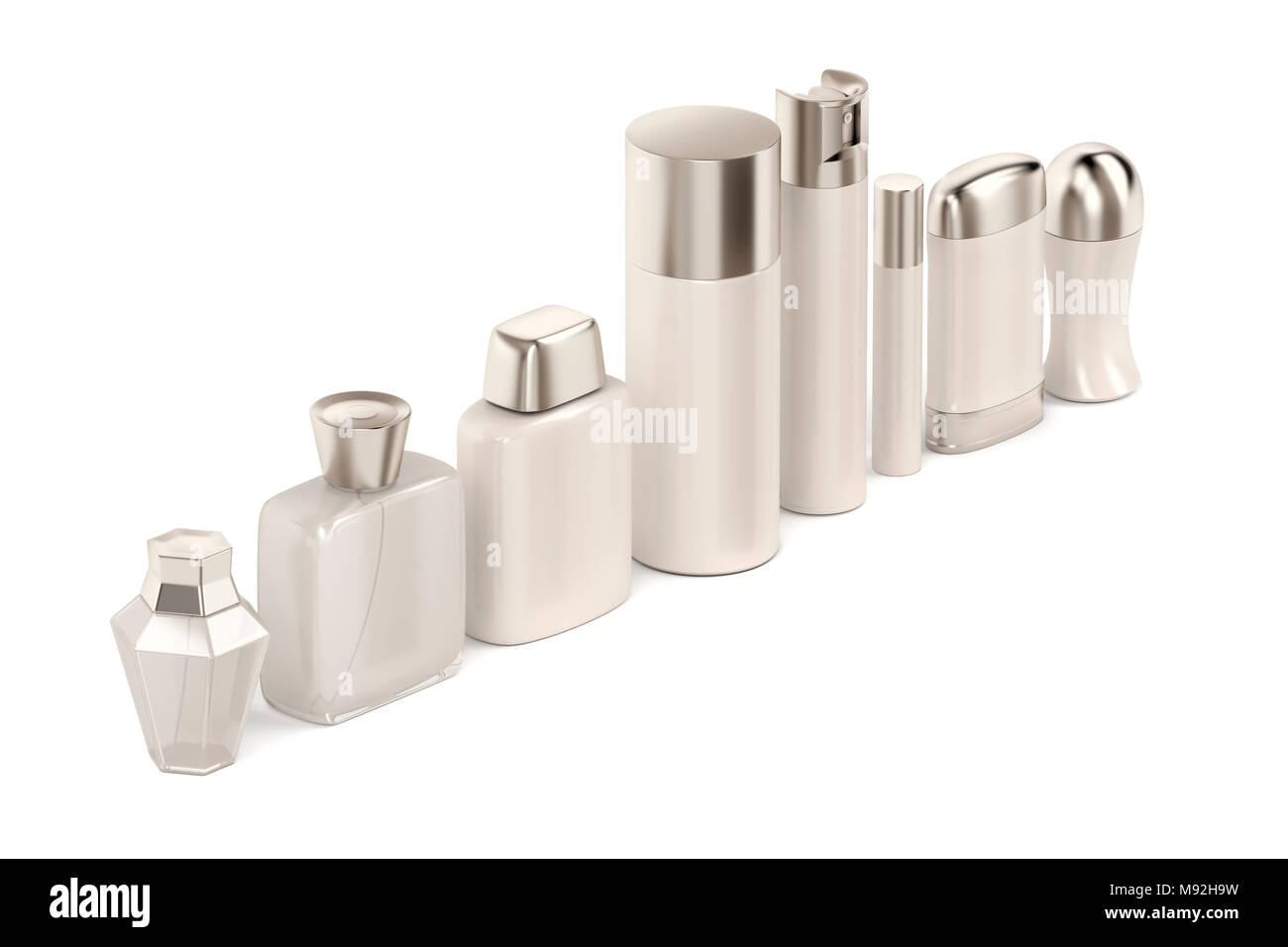 Group of cosmetic products on white background Stock Photo - Alamy