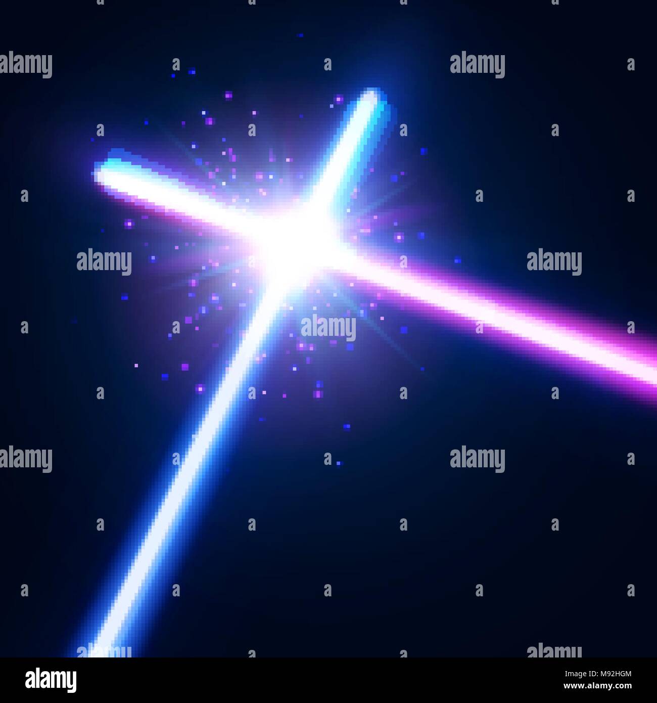 Glowing rays in space. Crossing laser sabers war. Abstract background ...