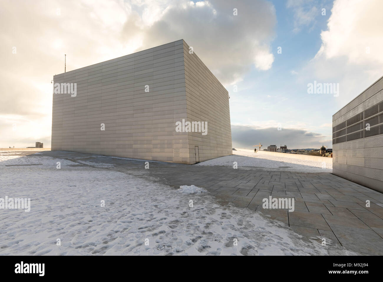 Oslo, Norway, March 2018: Building at the roof of the Oslo Opera House ...
