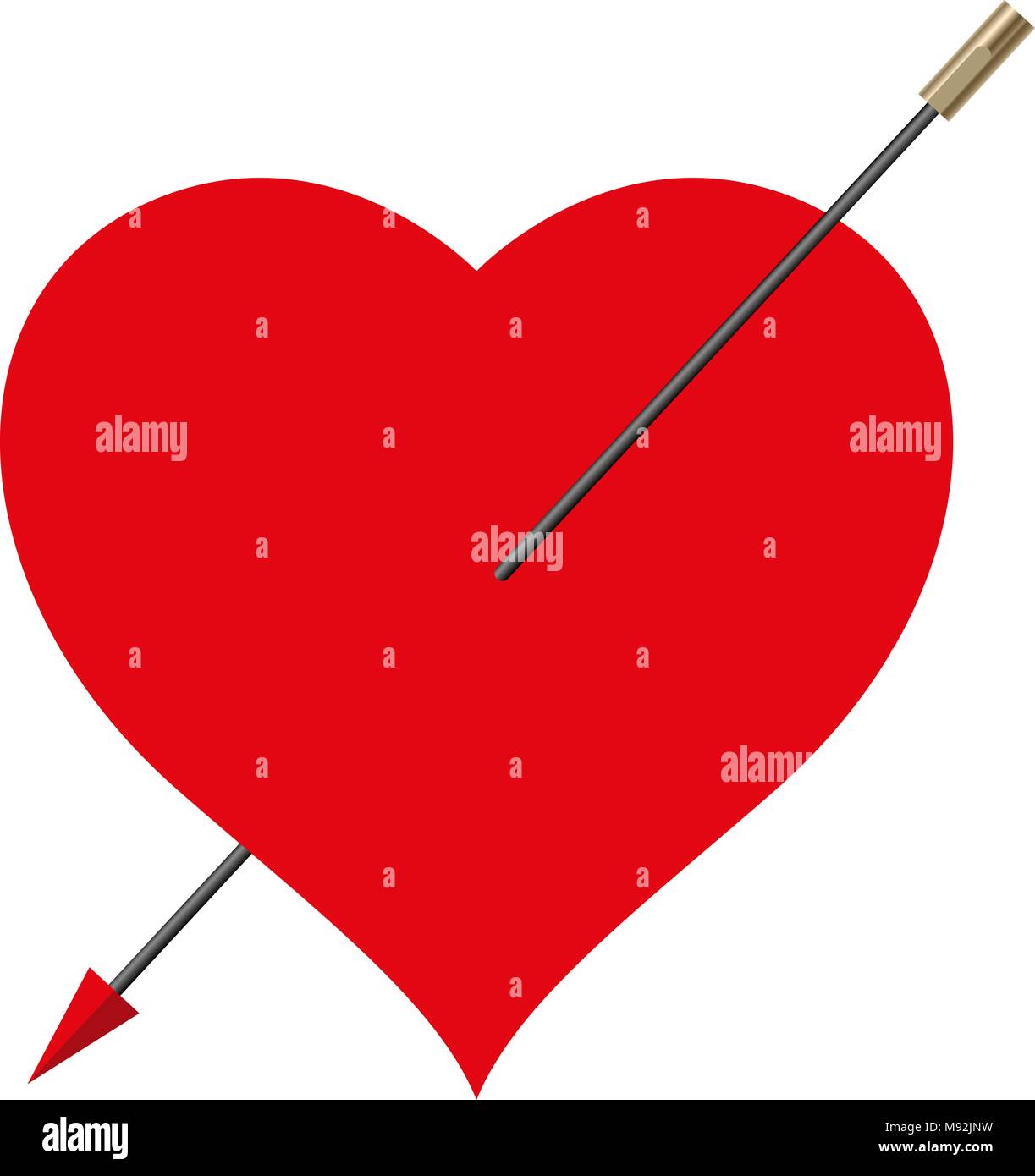 Big Red Pierced Vector Heart. Cupid Arrow Made of Bicycle Spoke Stock ...