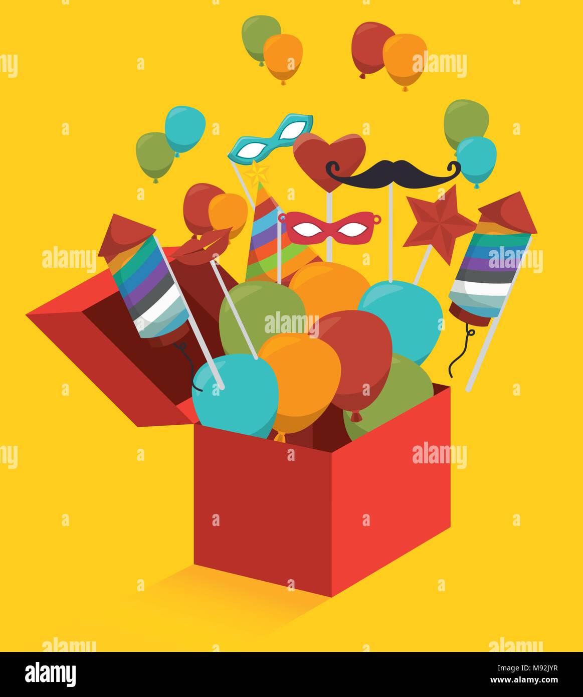 Gift box with fireworks and balloons Stock Vector Image & Art - Alamy